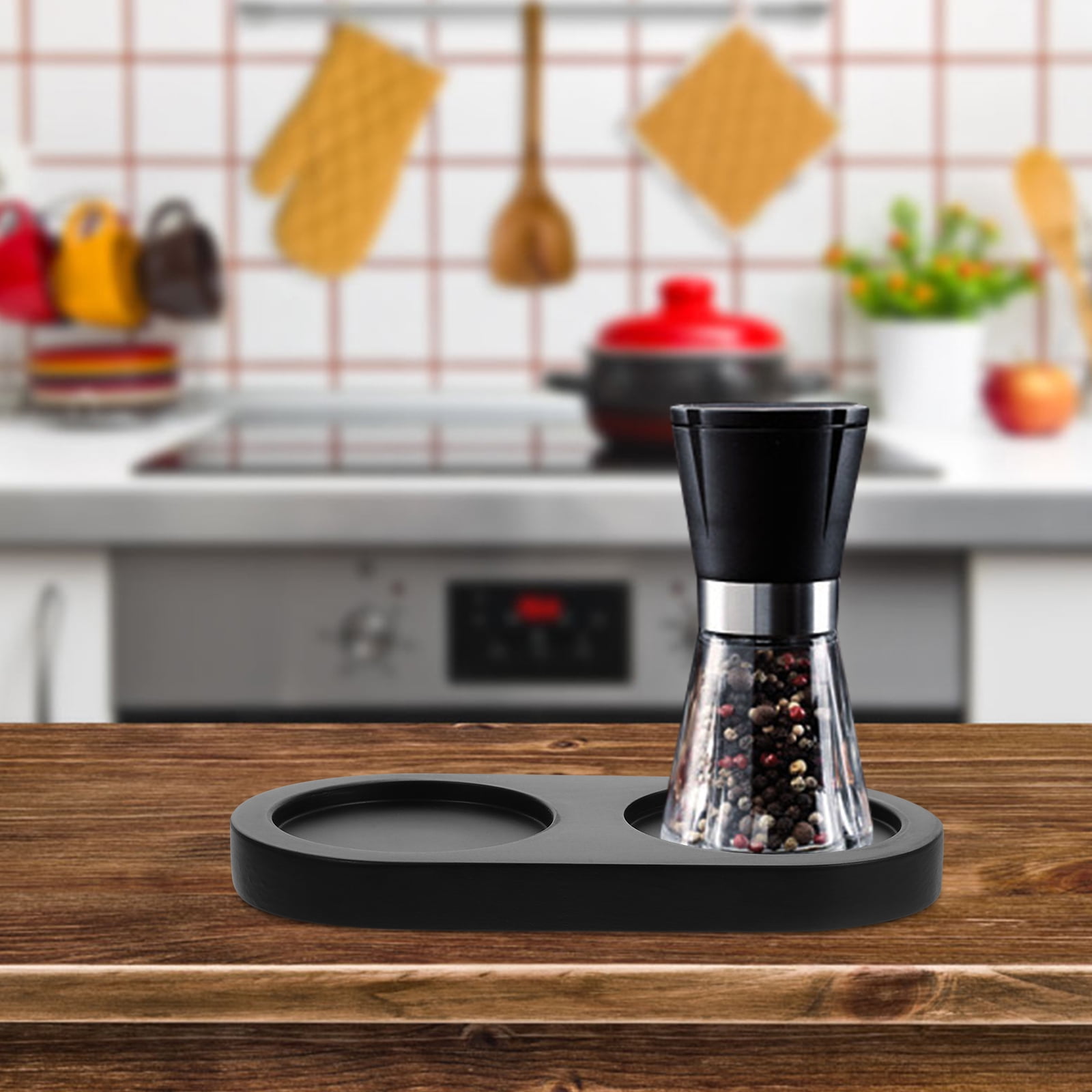 LEXSOMEO Elegant Wooden Tray for Pepper Grinders Decorative Spice Rack ...