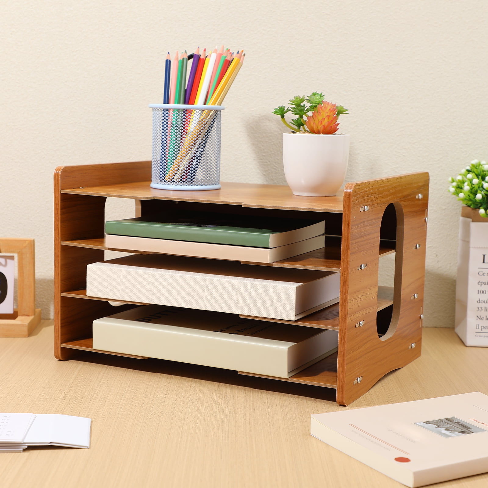 LEXSOMEO File Organizer Wood Paper Organizer Wood Desk Organizer Paper ...