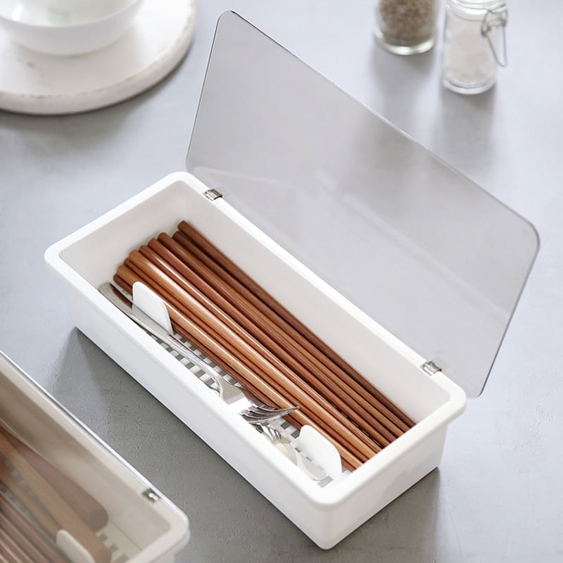 LEXSOMEO Flatware Tray with Lid and Drainer Plastic Utensil Organizer ...