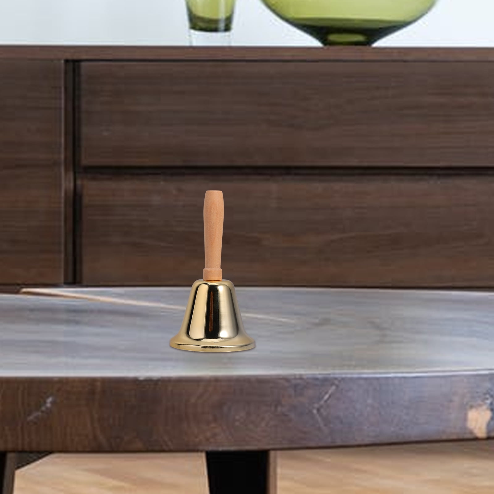 HEMOTON Gold Handheld Metal Call Bell with Wooden Handle Loud Ring Tea ...