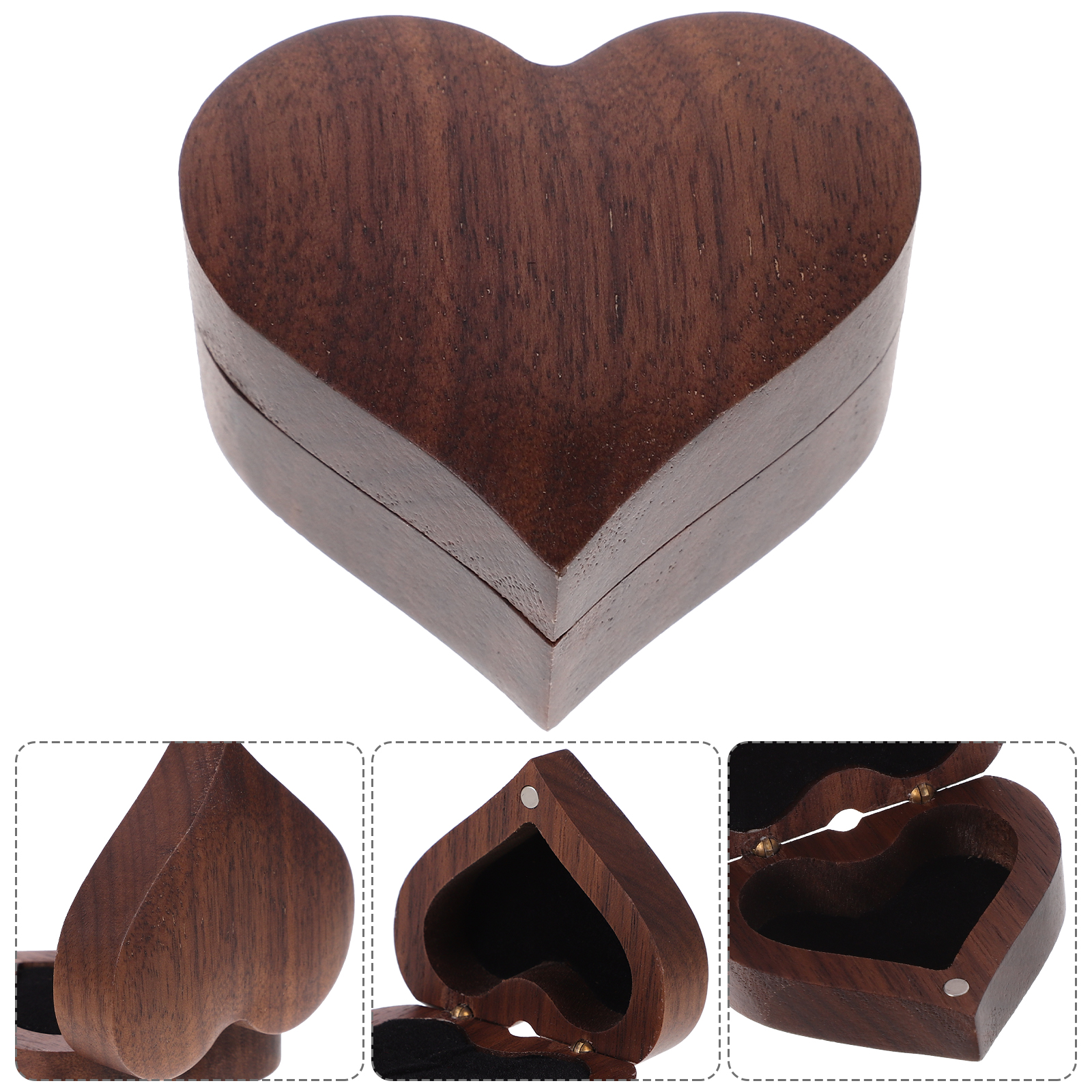 LEXSOMEO Heart Shaped Ring Box Handmade Wood Ring Box for Wedding ...