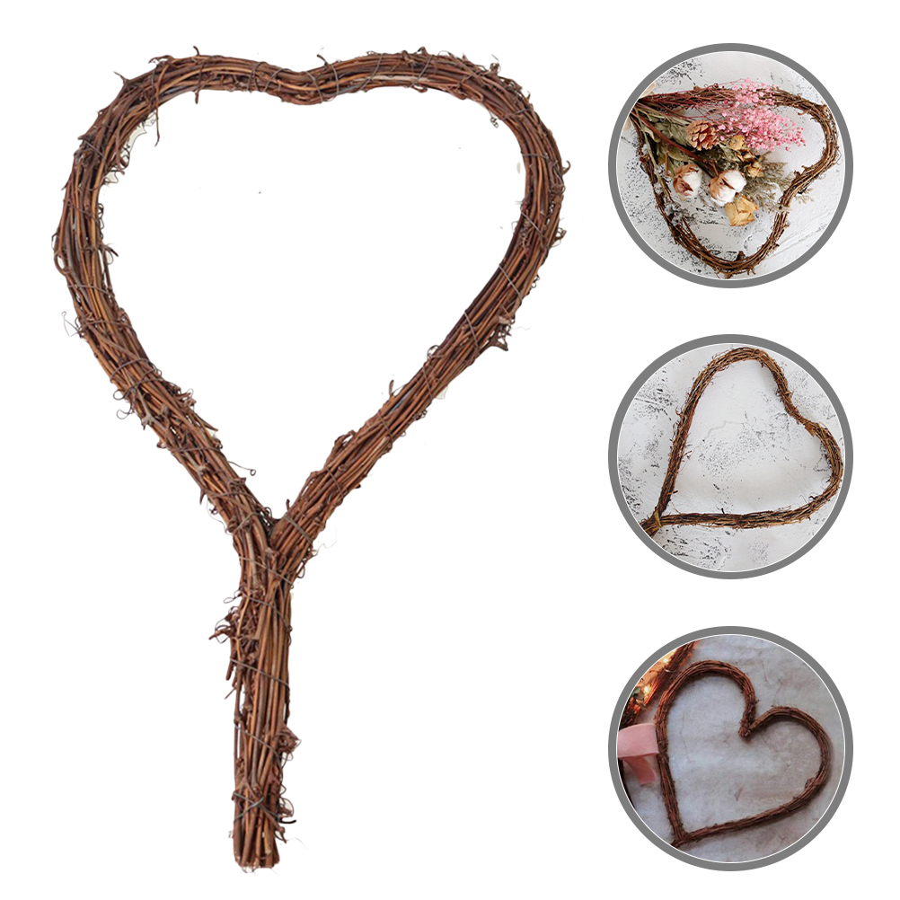 RENACLIPY Rustic Brown Heart Shape Grapevine Wreath Ring Rattan Base ...