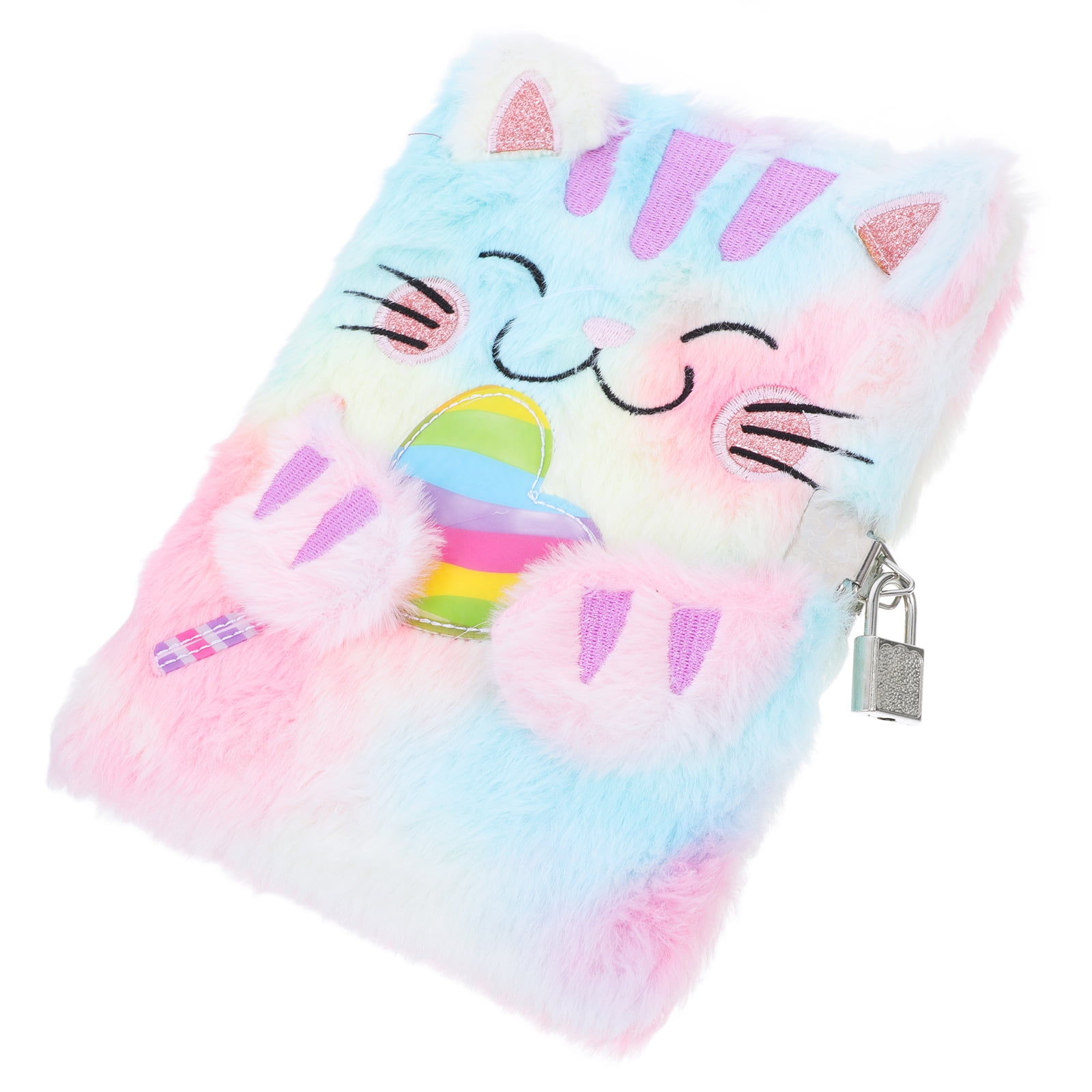 LEXSOMEO Plush Diary With Lock Cartoon Animal Notebook Cute Cat Fuzzy ...