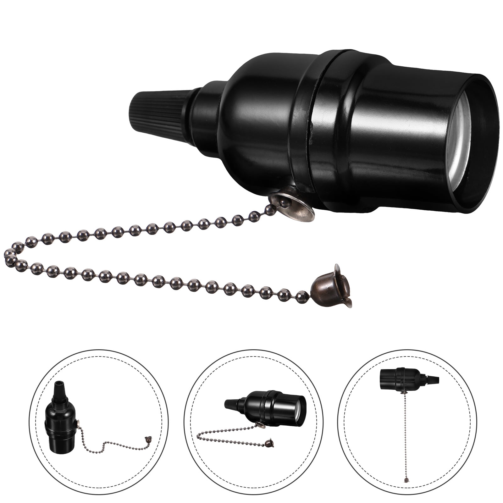 RENACLIPY Light Socket Holder Pull Chain Light Fixture Black 1Pack ...