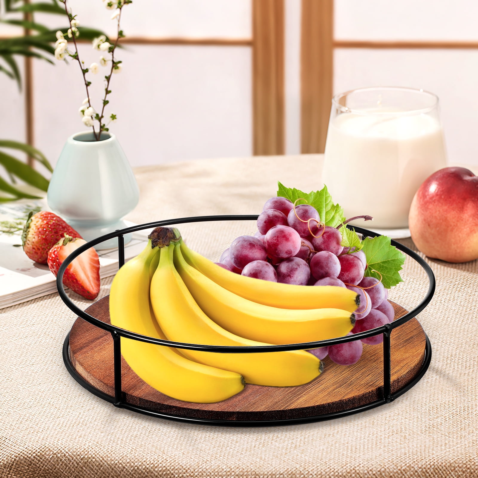 LEXSOMEO Rotating Tray Round Serving Tray Wood Round Tray Vanity Tray ...