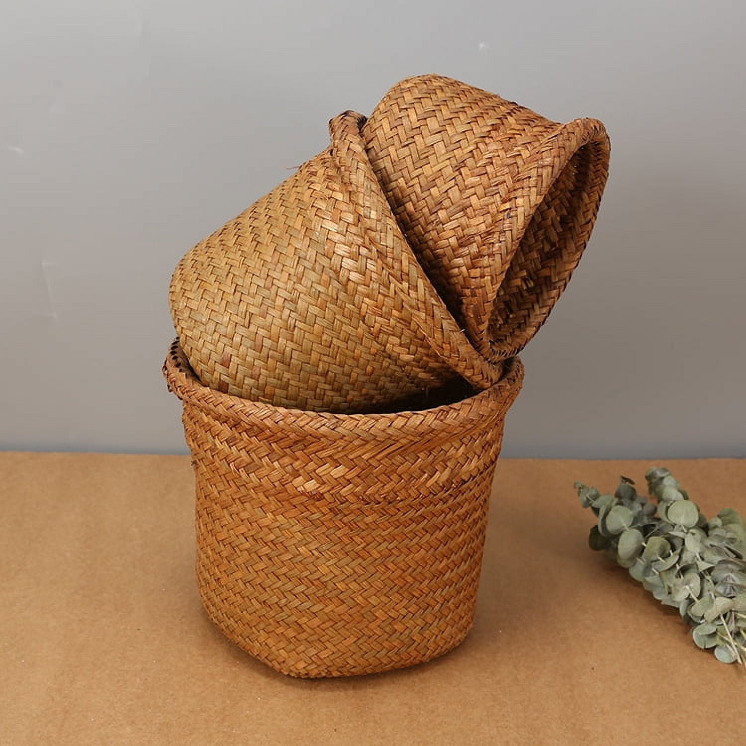 RENACLIPY Large Capacity Natural Seagrass Storage Basket, Woven Rubbish ...