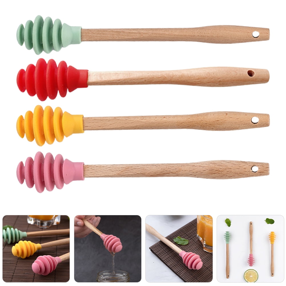 LEXSOMEO Silicone Honey Dipper Sticks - 4pcs Silicone Honey Spoon for ...