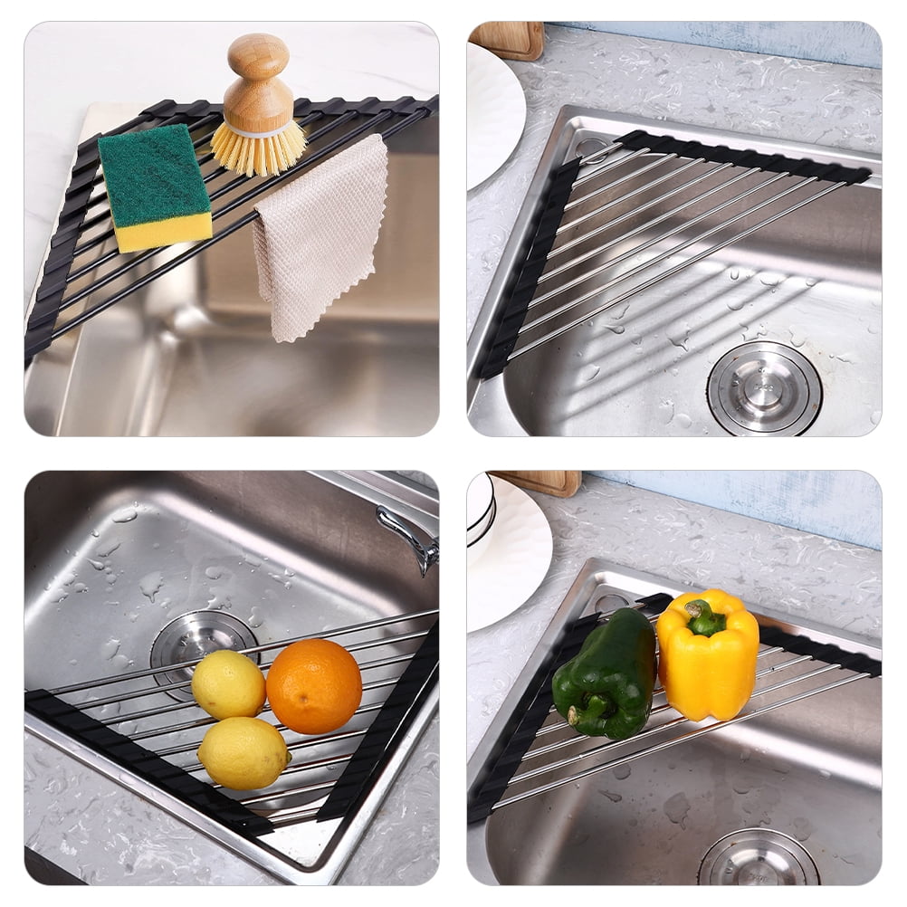 Stainless Steel Rolling-up Drying Rack for Kitchen Use Black Triangular ...