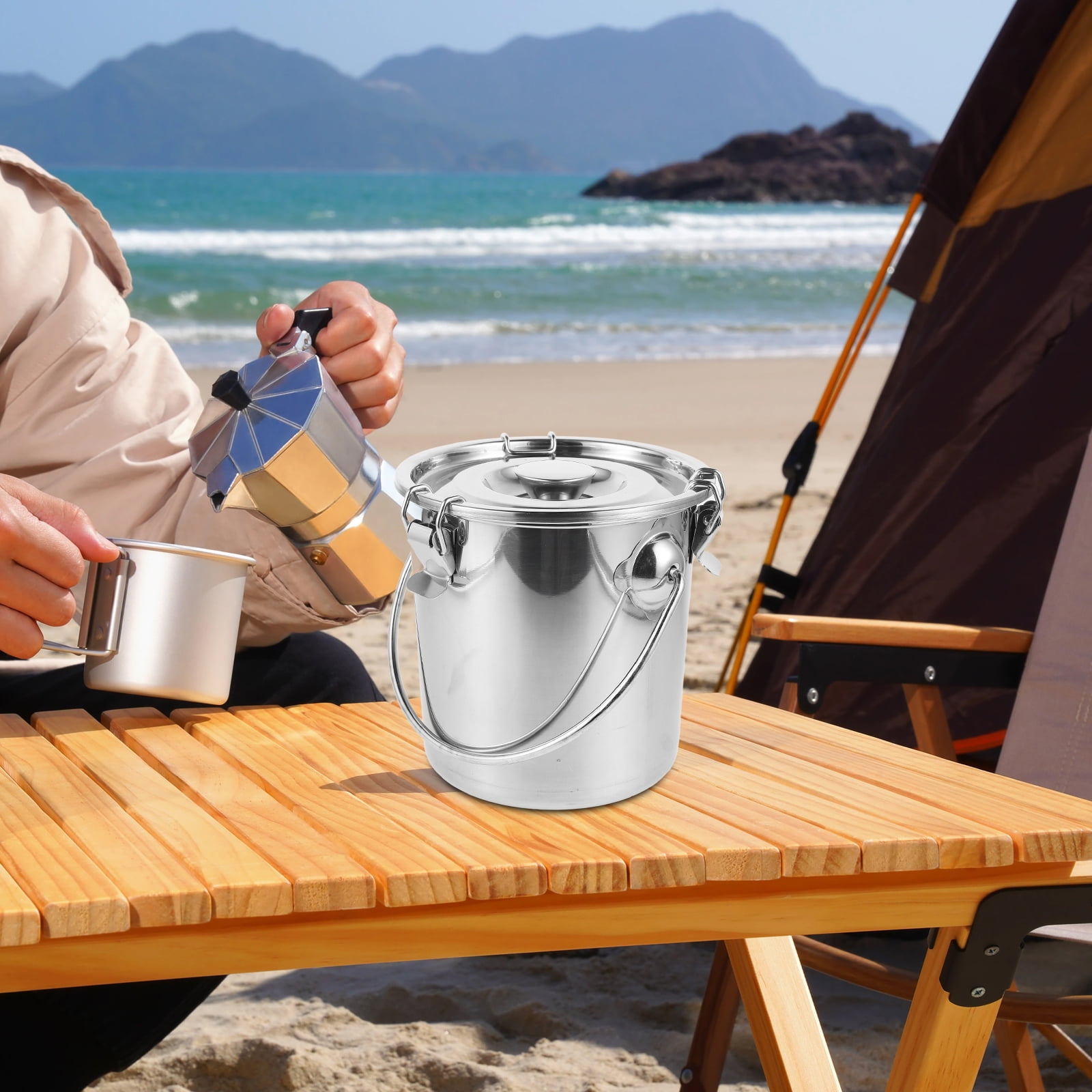 LEXSOMEO Stainless Steel Soup Bucket with Lid Airtight Coffee Canister ...