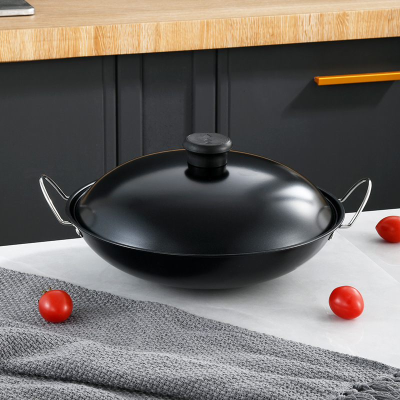 LEXSOMEO Wok Iron Cooking Wok 9 Inch Household Iron Wok Double Handle ...