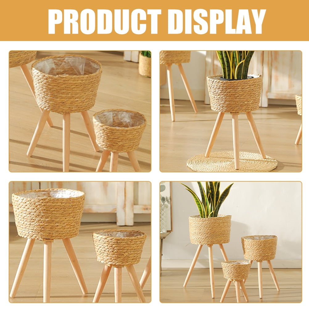 LEXSOMEO Wood Woven Plant Pot on Standing Legs Household Planter Pot ...