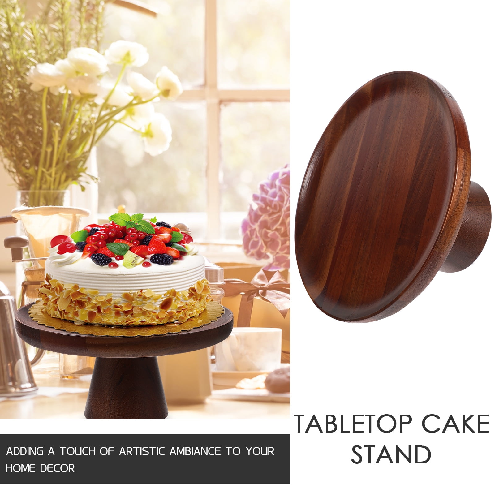 COOPHYA Round Acacia Wood Cake Stand 1Pcs Ideal For Wedding Dessert ...