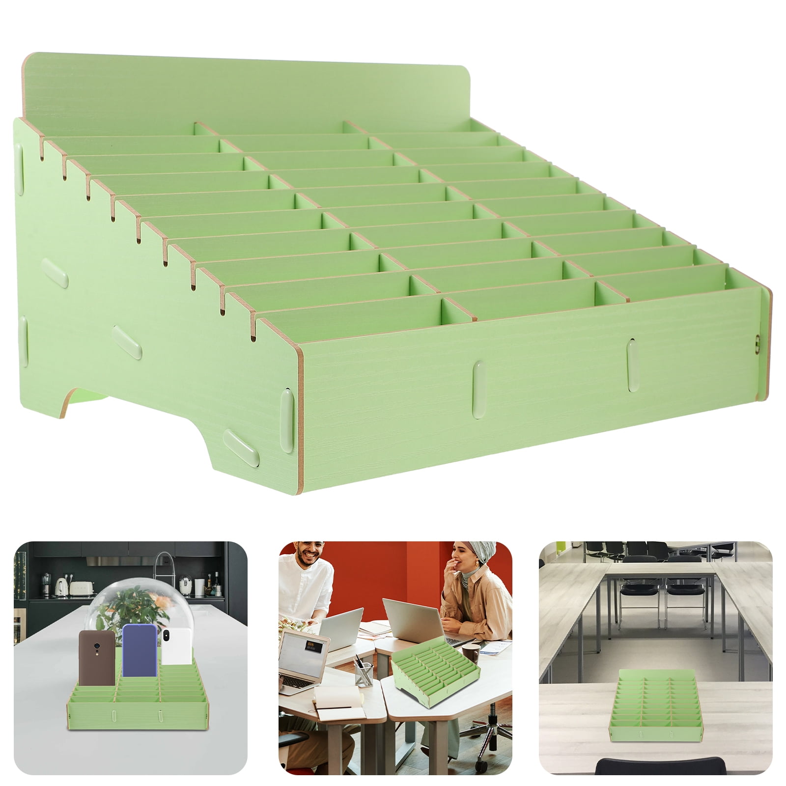 LEXSOMEO Wooden Multi-grid Phones Holder Phones Storage Case Tabletop ...