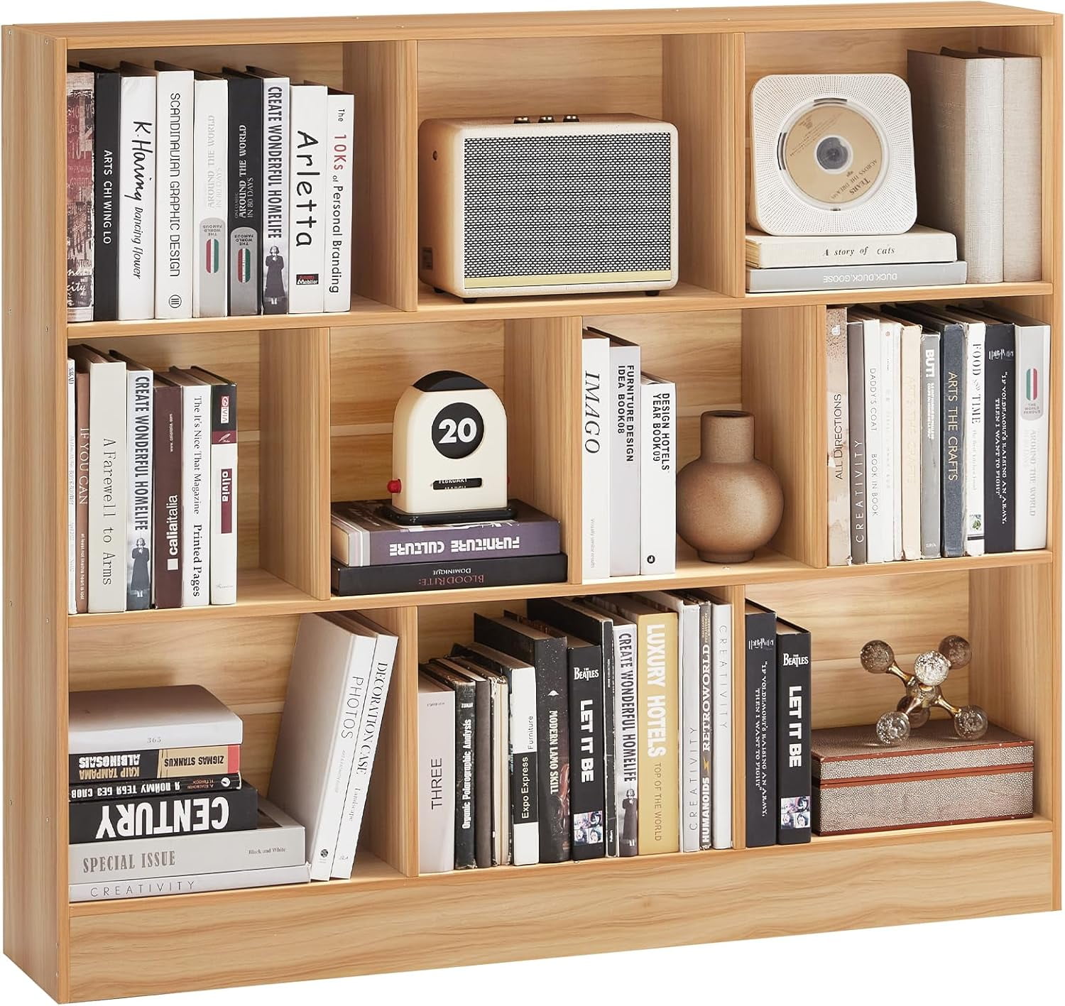 LEYAOYAO 10 Cube Bookshelf with Base,3 Tier Mid-Century Modern Grey ...