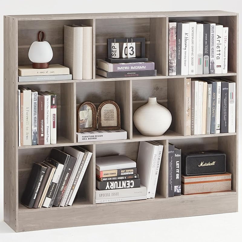 LEYAOYAO 10 Cube Bookshelf with Base,3 Tier Mid-Century Modern Grey ...