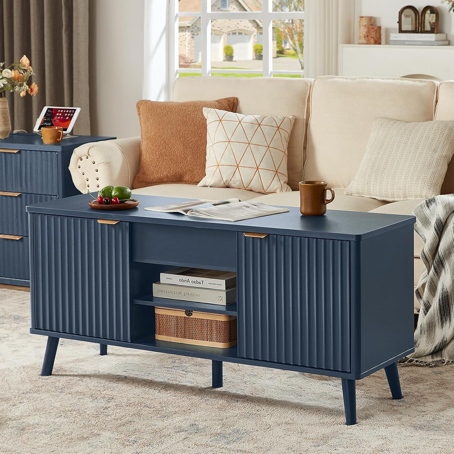 LEYAOYAO 48" Fluted Lift Top Coffee Table with Hidden Storage ...