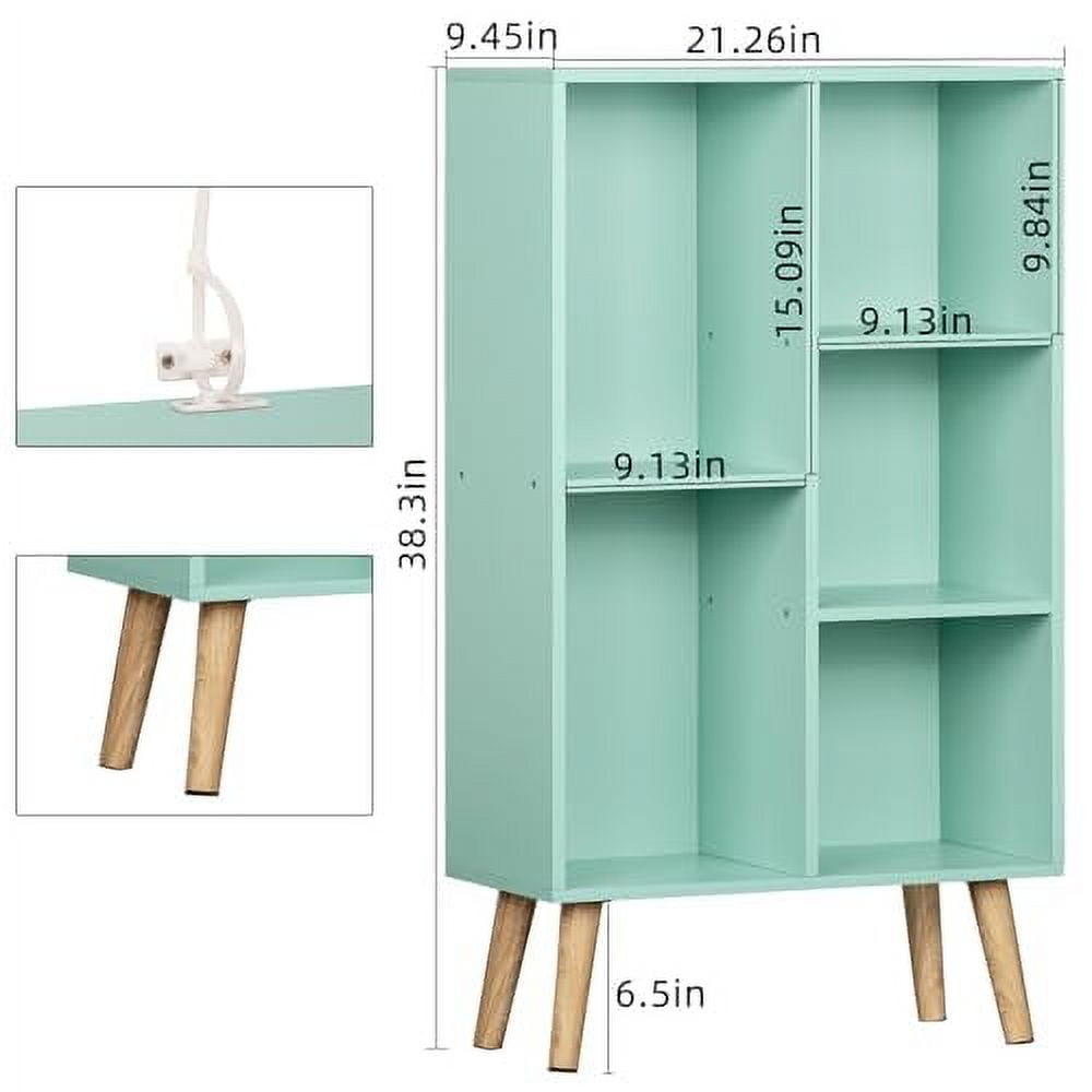 LEYAOYAO 5 Cube Bookshelf 3-Tier Bookcase with Legs,Mint Green Kids ...