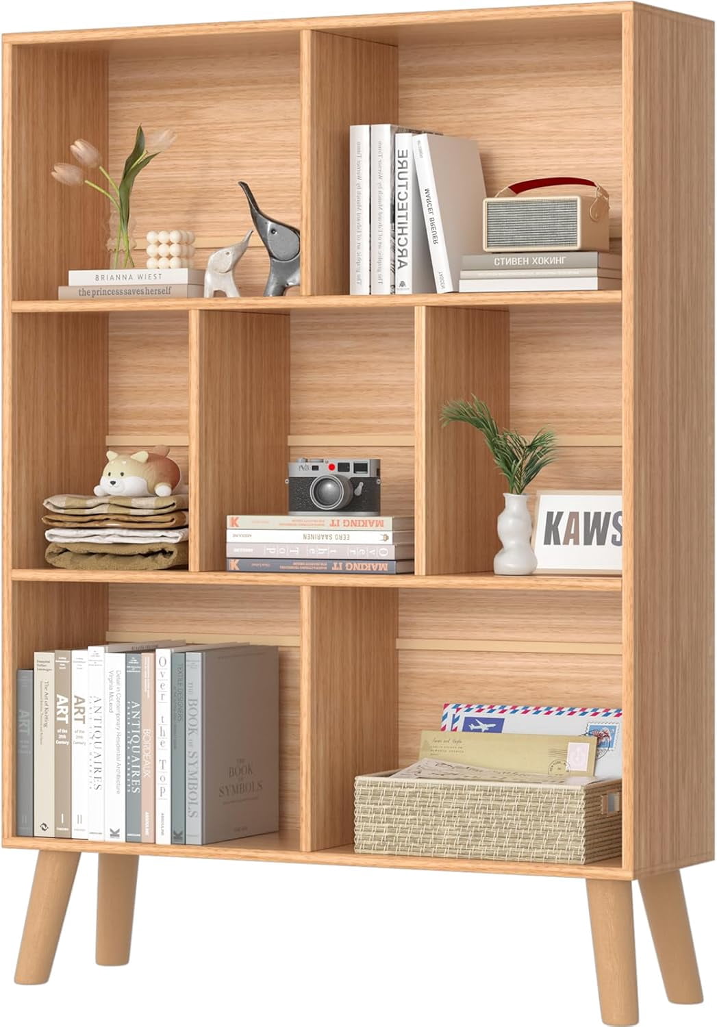 LEYAOYAO Bookshelf, Modern Bookcase with Legs, Mid-Century Modern Wood ...