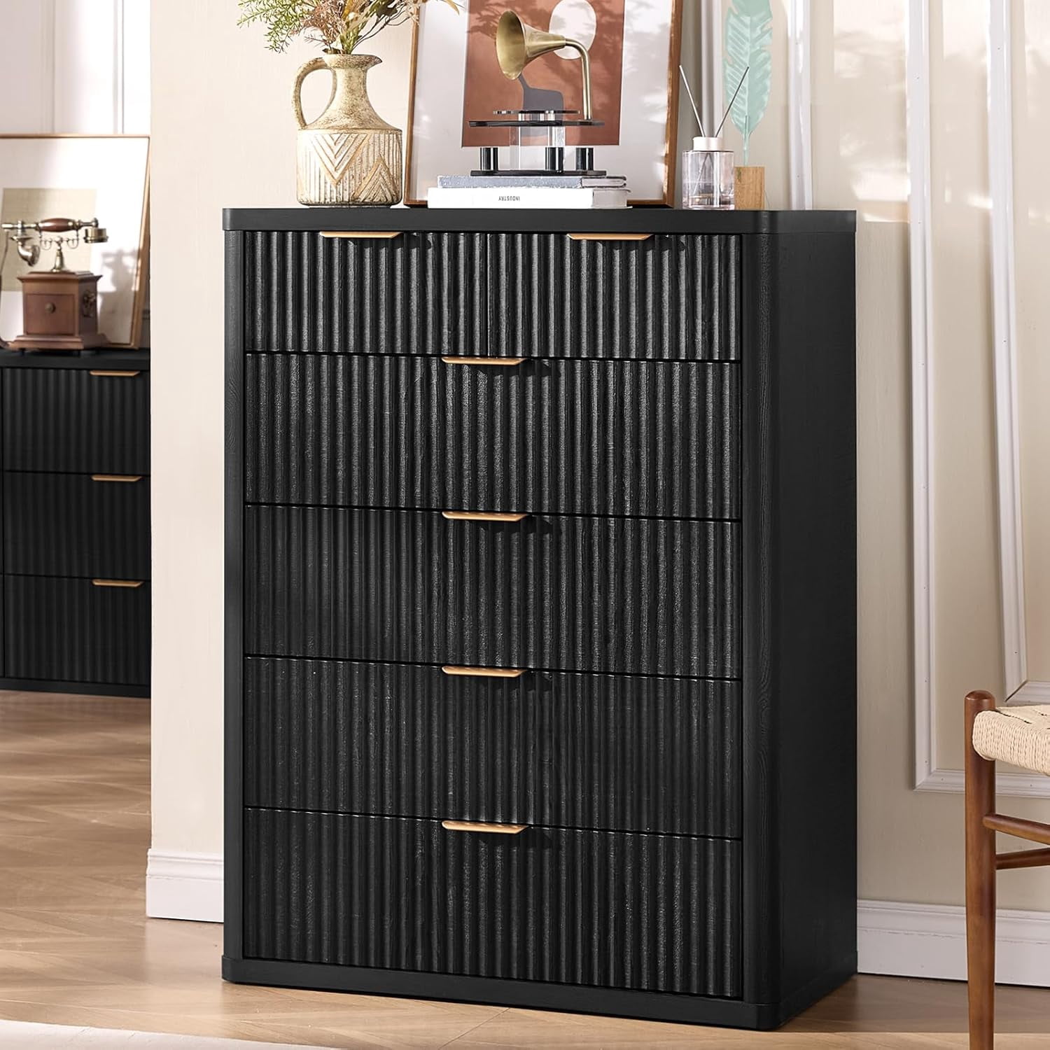LEYAOYAO Fluted 6 Drawers Dresser for Bedroom, 43" Tall Modern Chest of ...