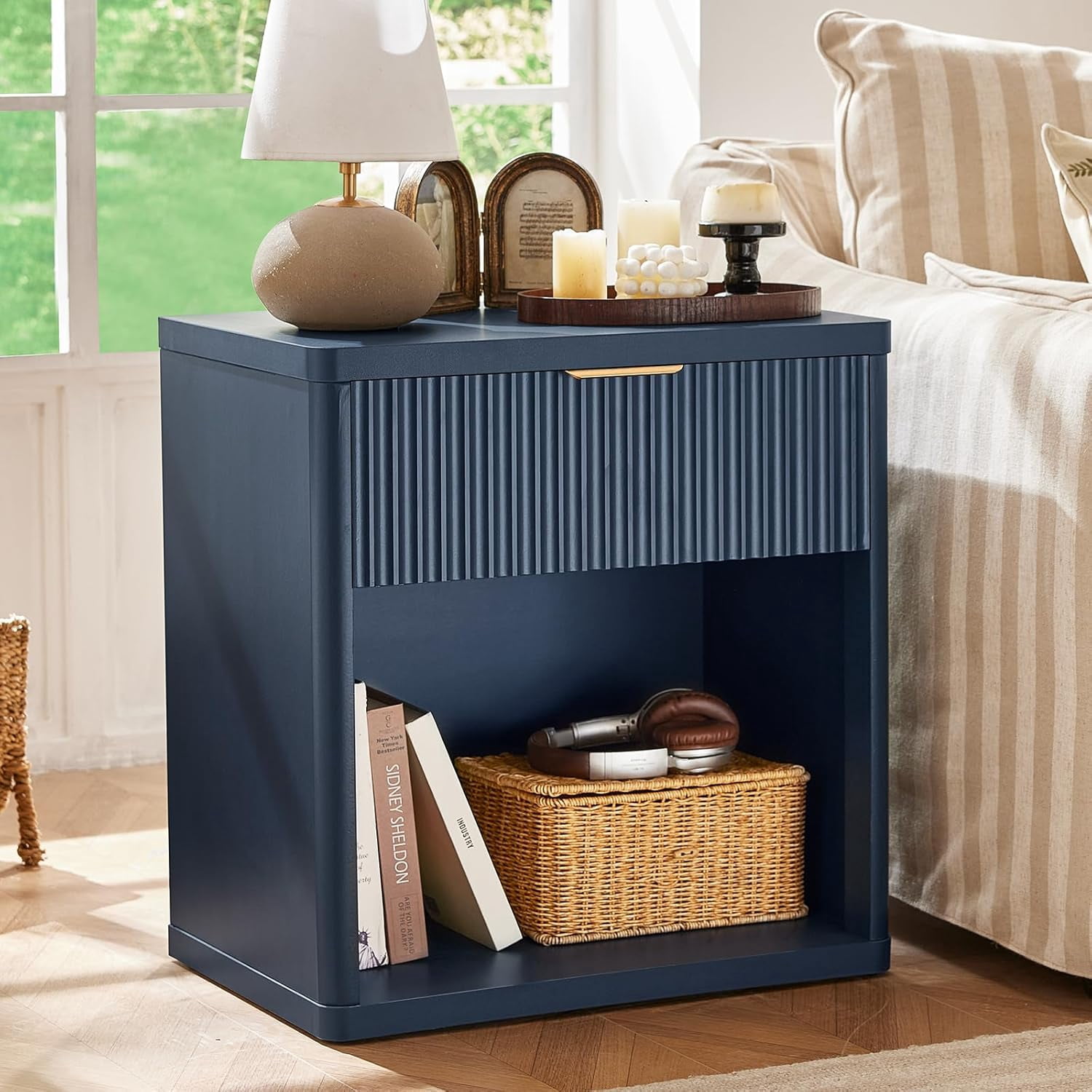 LEYAOYAO Fluted Nightstand with Charging Station, 23" Wide 1 Drawers ...