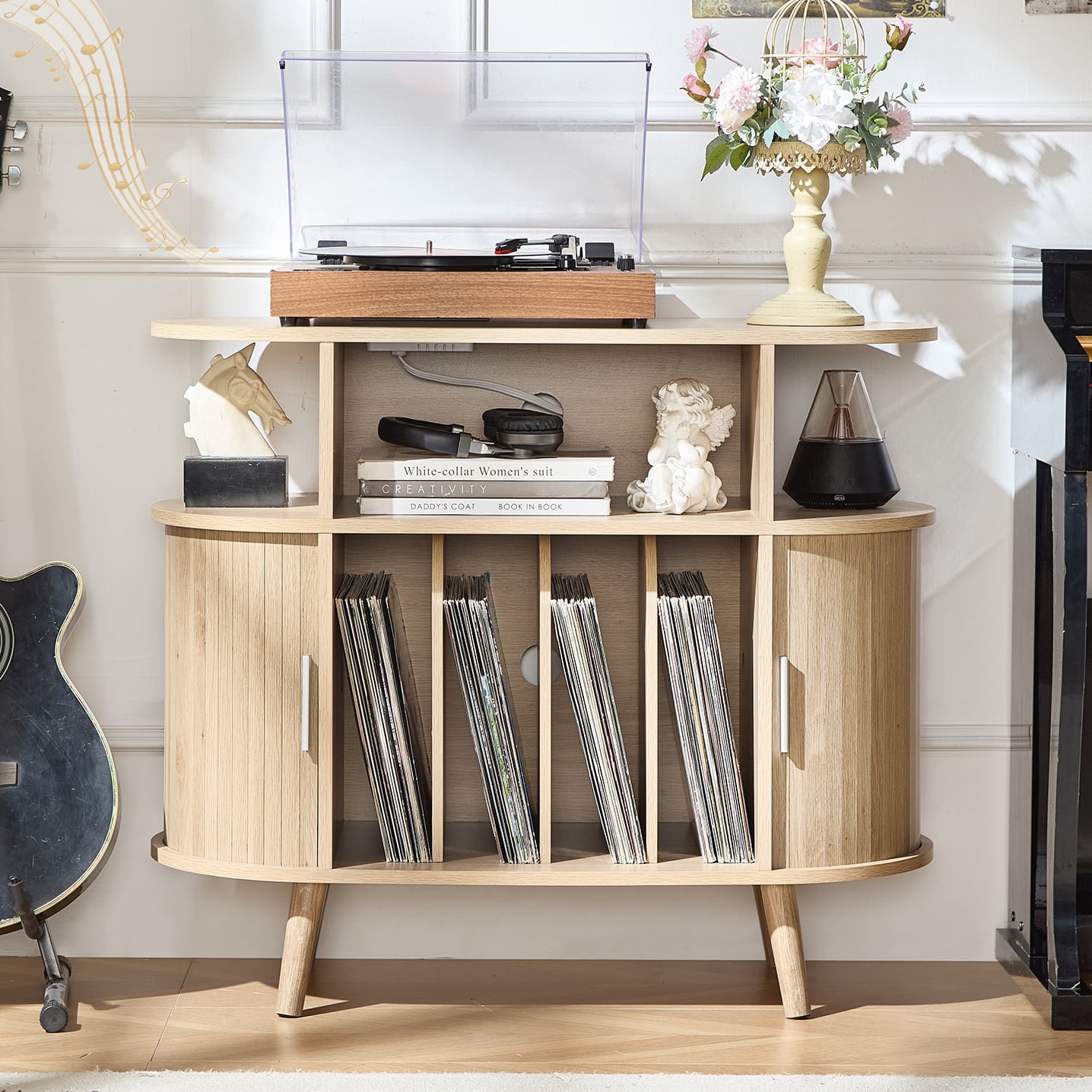 LEYAOYAO Large Round Record Player Stand with Charging Station, Record ...