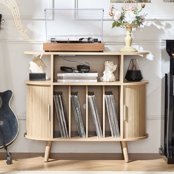 LEYAOYAO Large Round Record Player Stand with Charging Station, Record ...