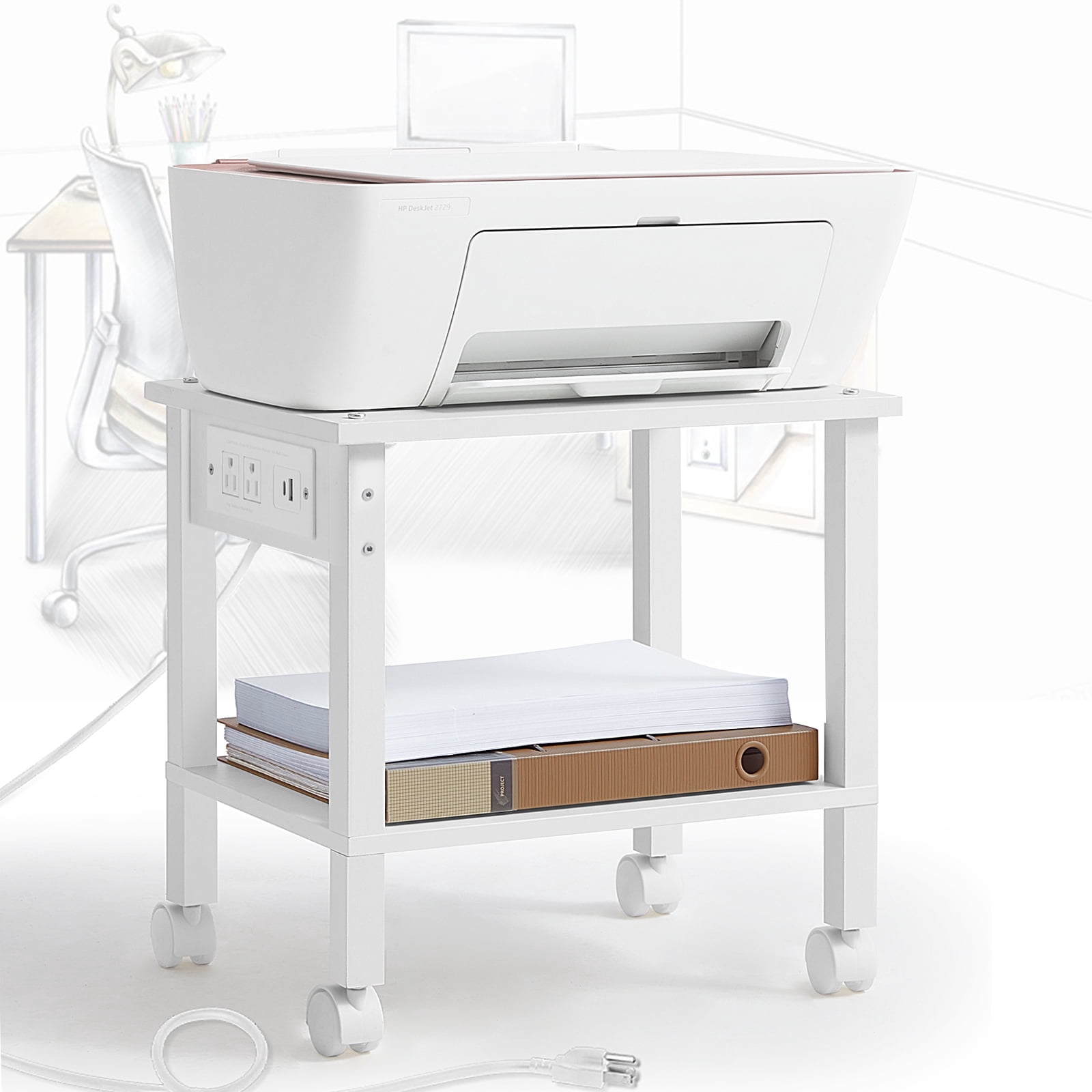 Leyaoyao Printer Stand with Charging Station, 2 Tier Rolling Printer ...