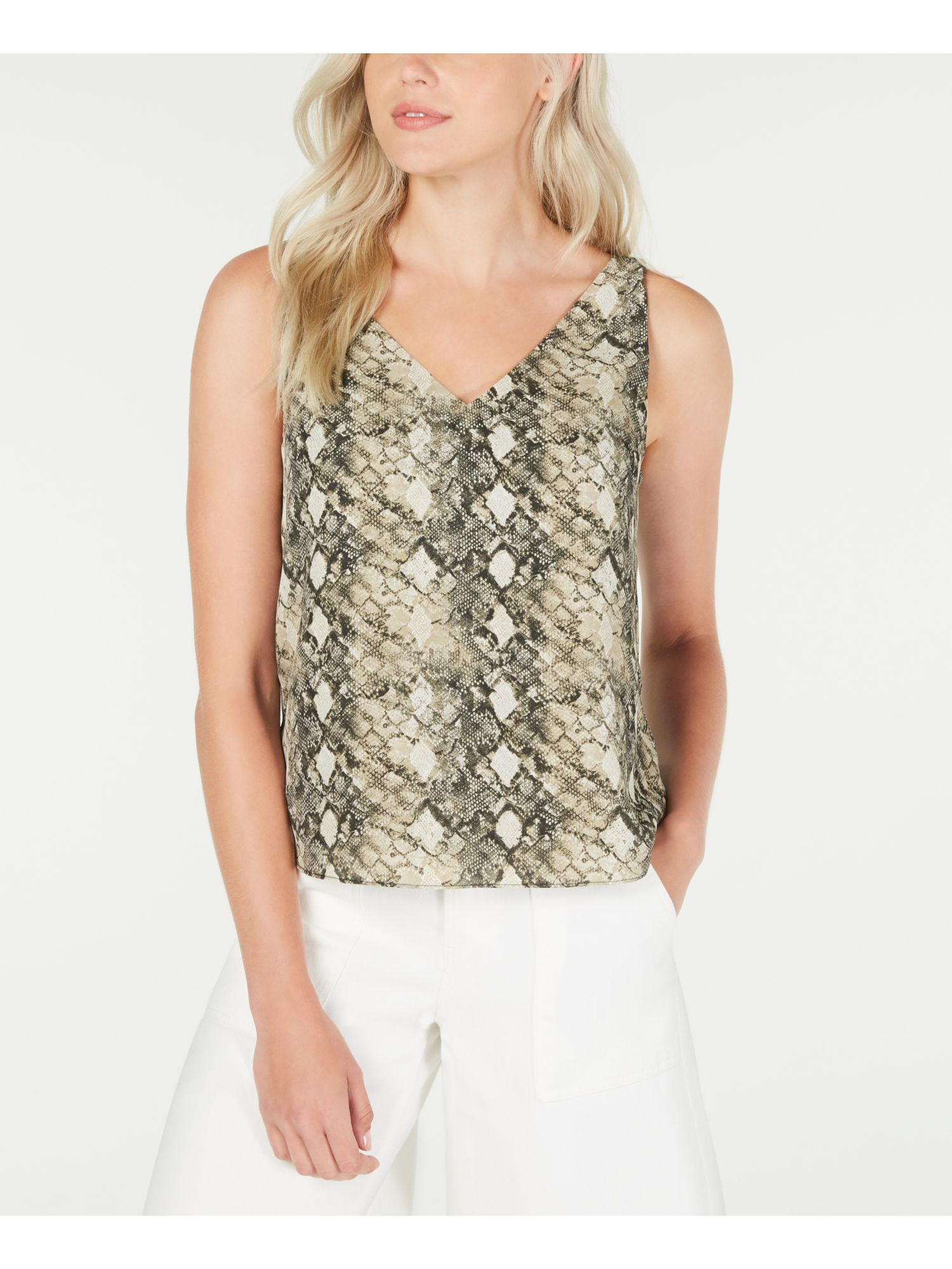 LEYDEN Womens Green Animal Print Sleeveless V Neck Tank Top Juniors ...