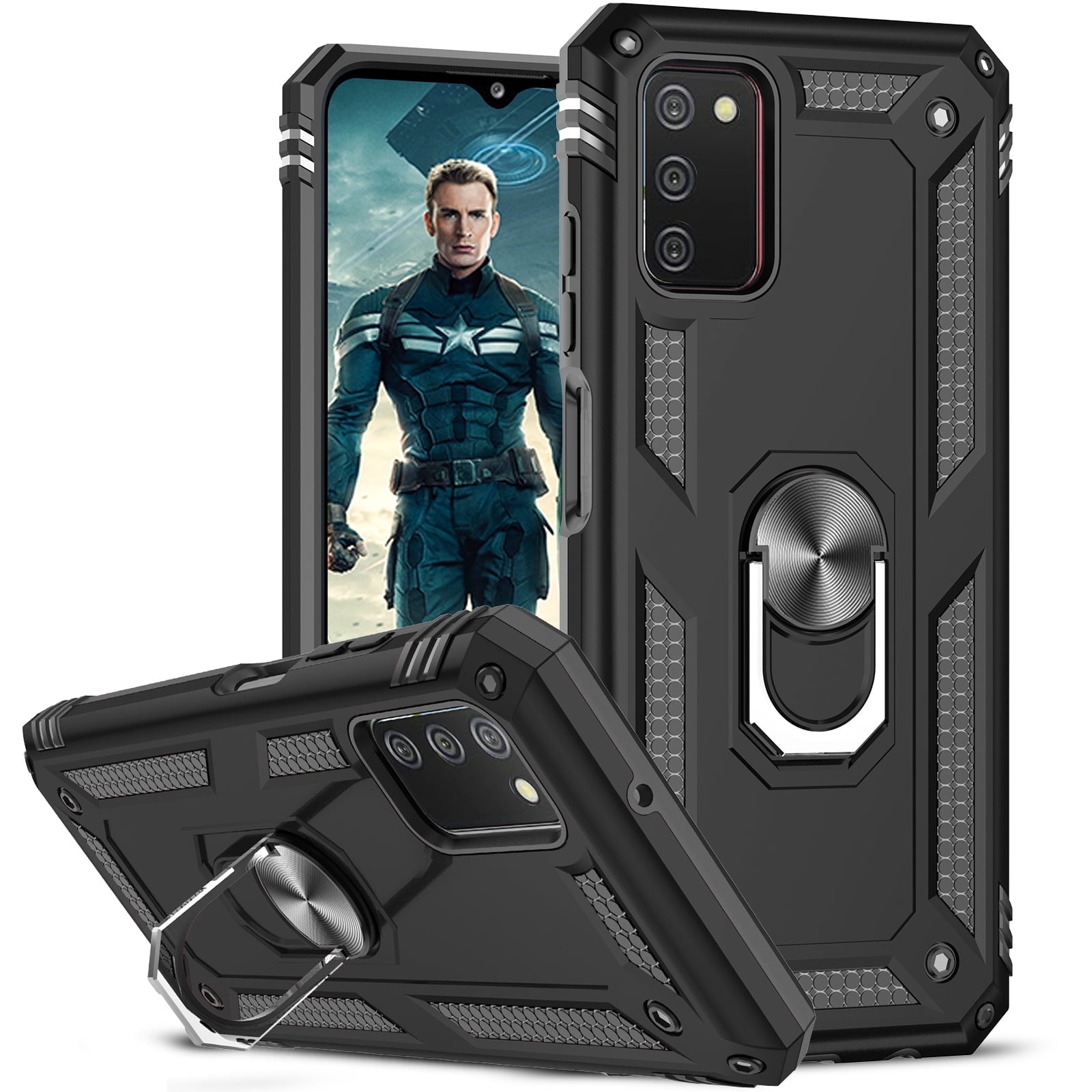 LEYI for Samsung Galaxy AO3S Case, Galaxy A03S Case(Not A03) 360 Metal Rotating Ring Kickstand ...