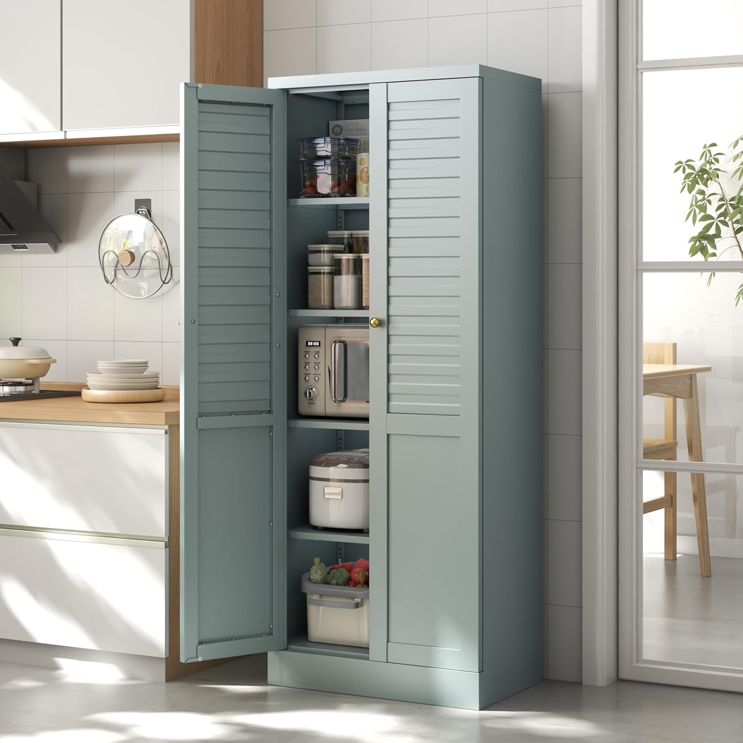 LEYNOT 61 inch Tall Kitchen Pantry Cabinet,Metal Storage Cabinet with 4 ...