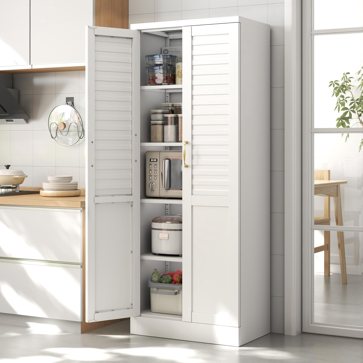 LEYNOT 71 inch Tall Kitchen Pantry Cabinet,Metal Storage Cabinet with 4 ...