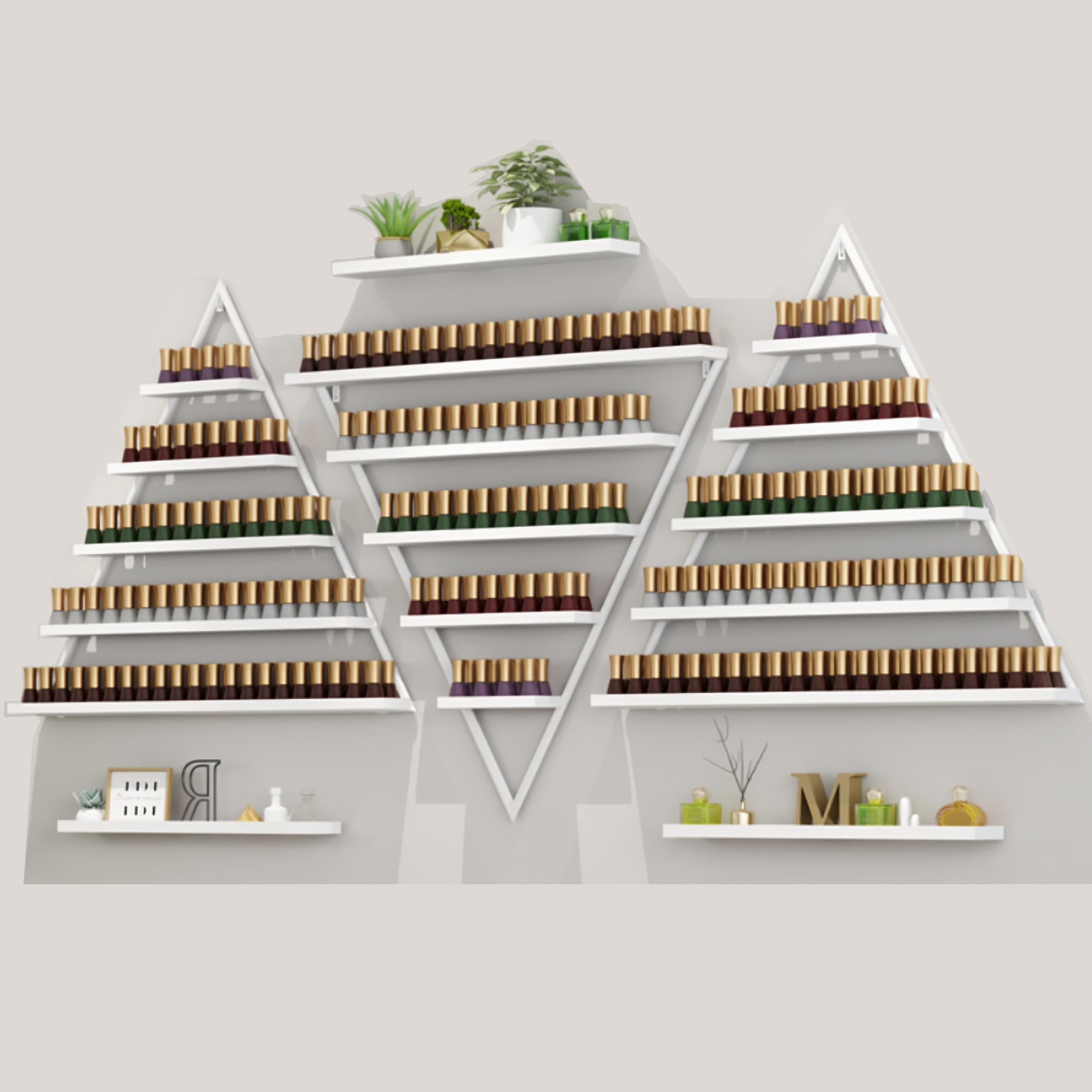 LEYSRIS Wall-Mounted Nail Polish Rack, Set of 6 Triangular White Nail ...