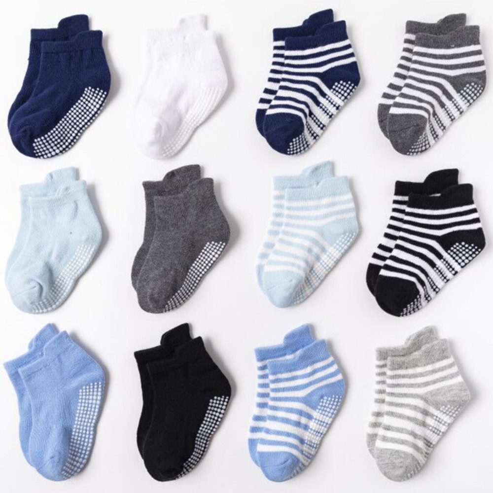 Toddler Socks 12 Pairs Baby Non Slip Skid Ankle Socks For Kids Boys ...
