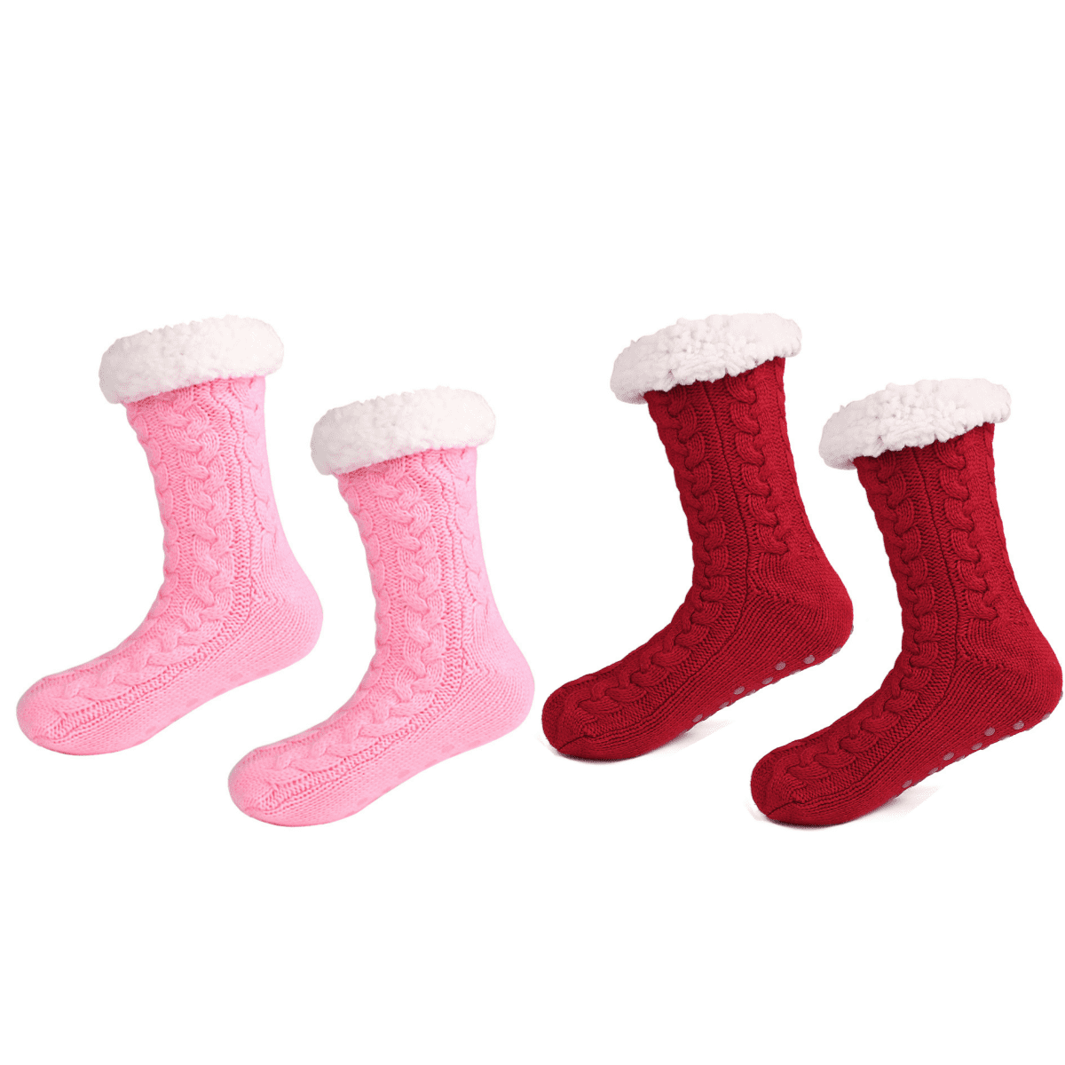 LEZMORE 2 Pack Slipper Socks for Women Cozy Fuzzy Stocking Socks ,Knit ...