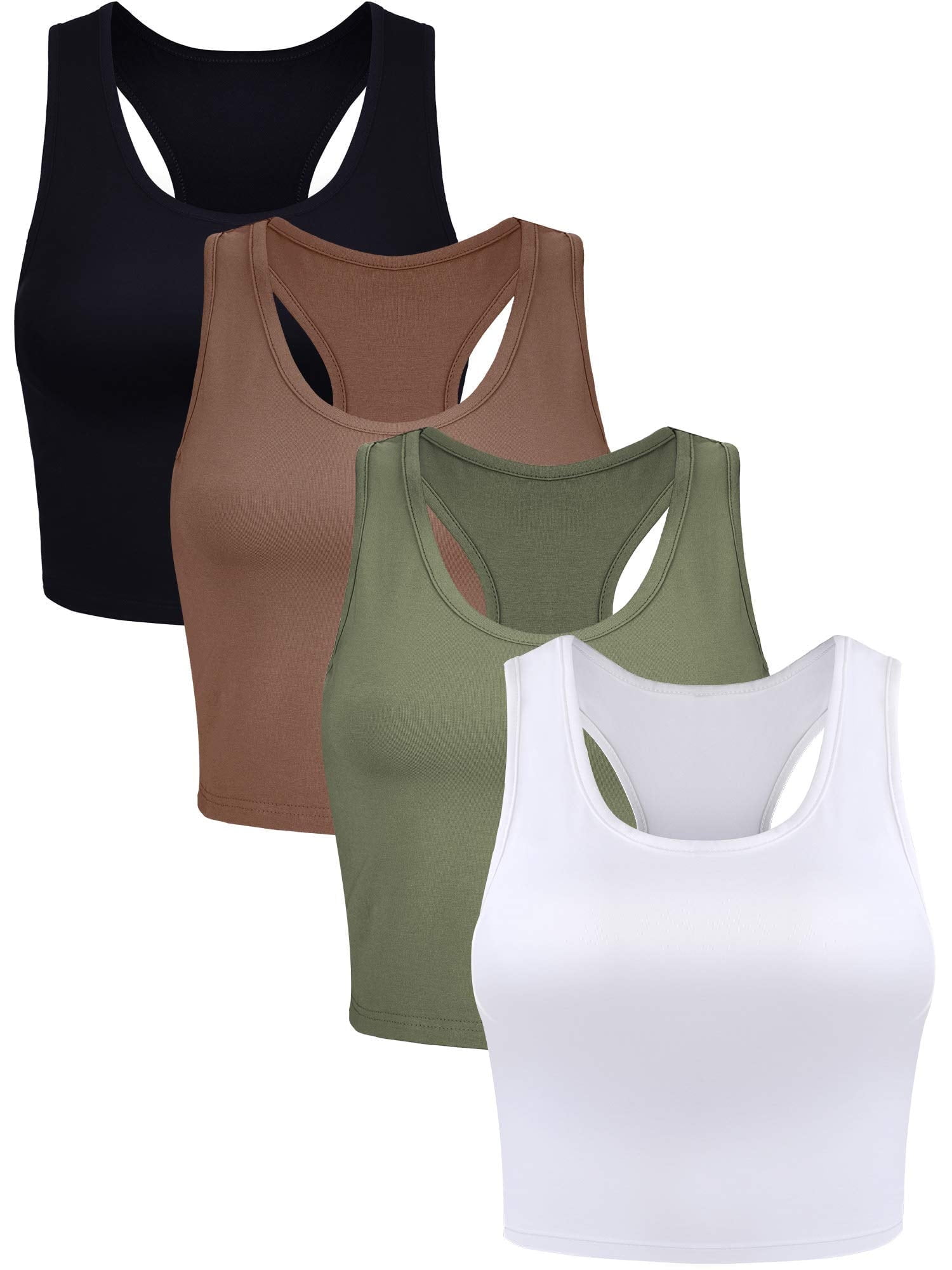 LEZMORE 4 Pieces Women'S Basic Crop Tank Tops Sleeveless Racerback Crop ...