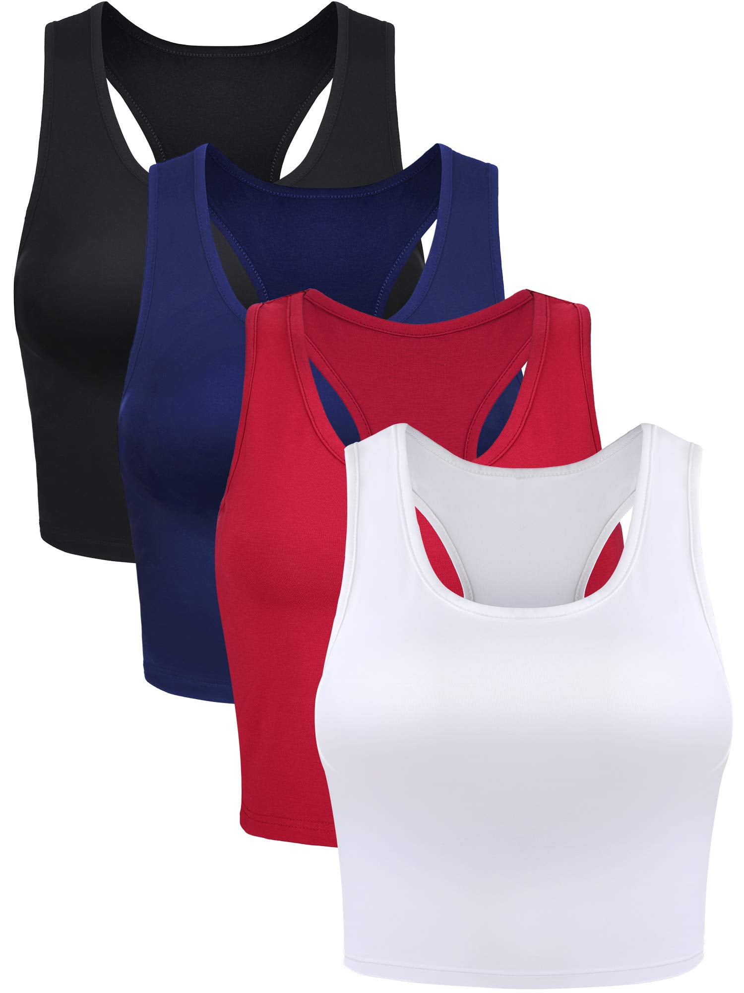 LEZMORE 4 Pieces Women'S Basic Crop Tank Tops Sleeveless Racerback Crop ...