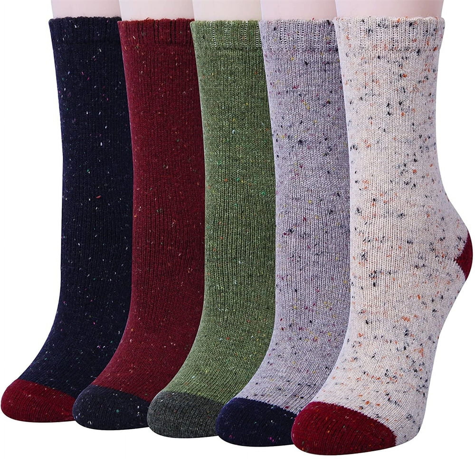 LEZMORE 5 Pairs Wool Socks for Women Gifts Winter Warm Thick Knit Cabin ...