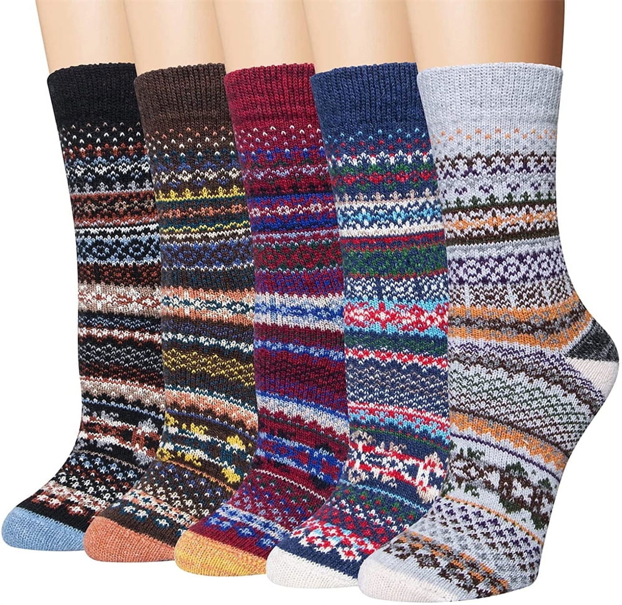 Lezmore 5 Pairs Wool Socks For Women Ts Winter Warm Thick Knit Cabin