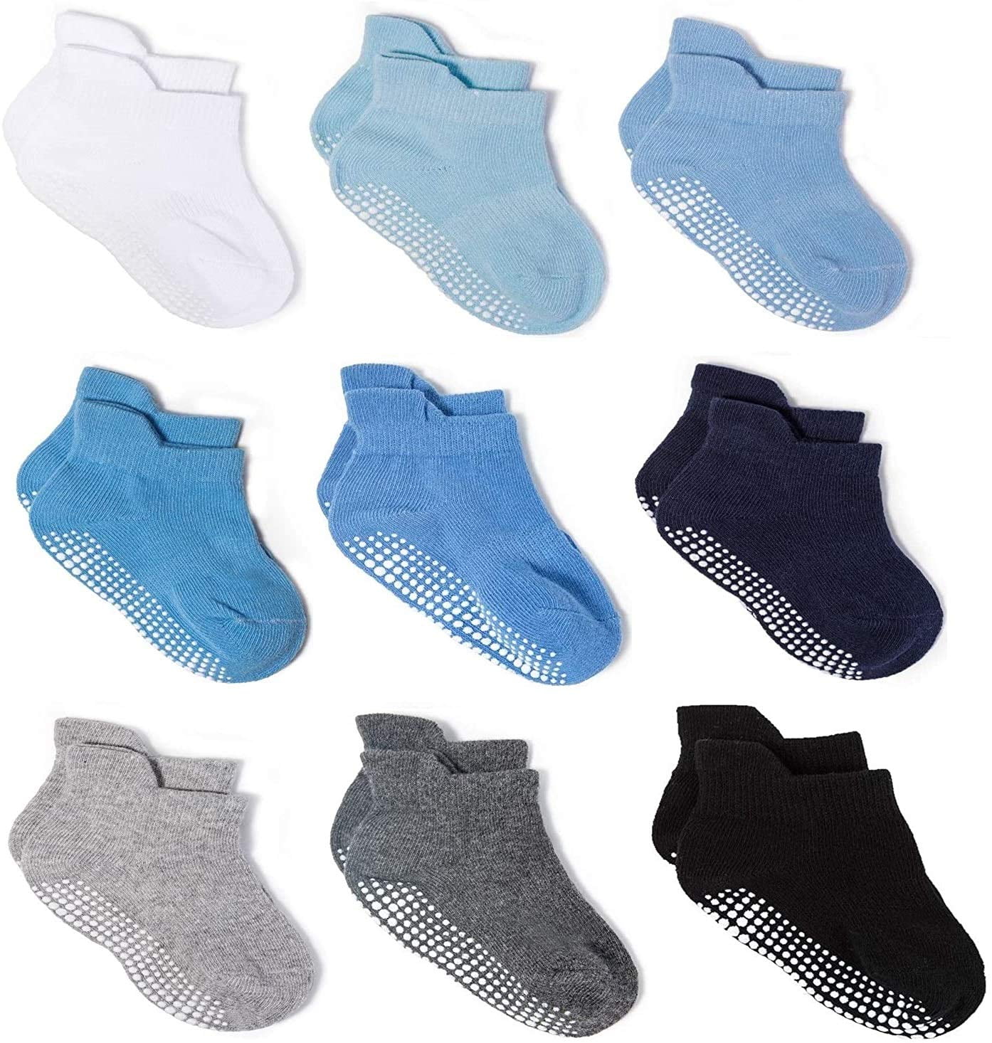 LEZMORE 9 pairs Baby Non Slip Grip Ankle Socks with Non Skid Soles for ...