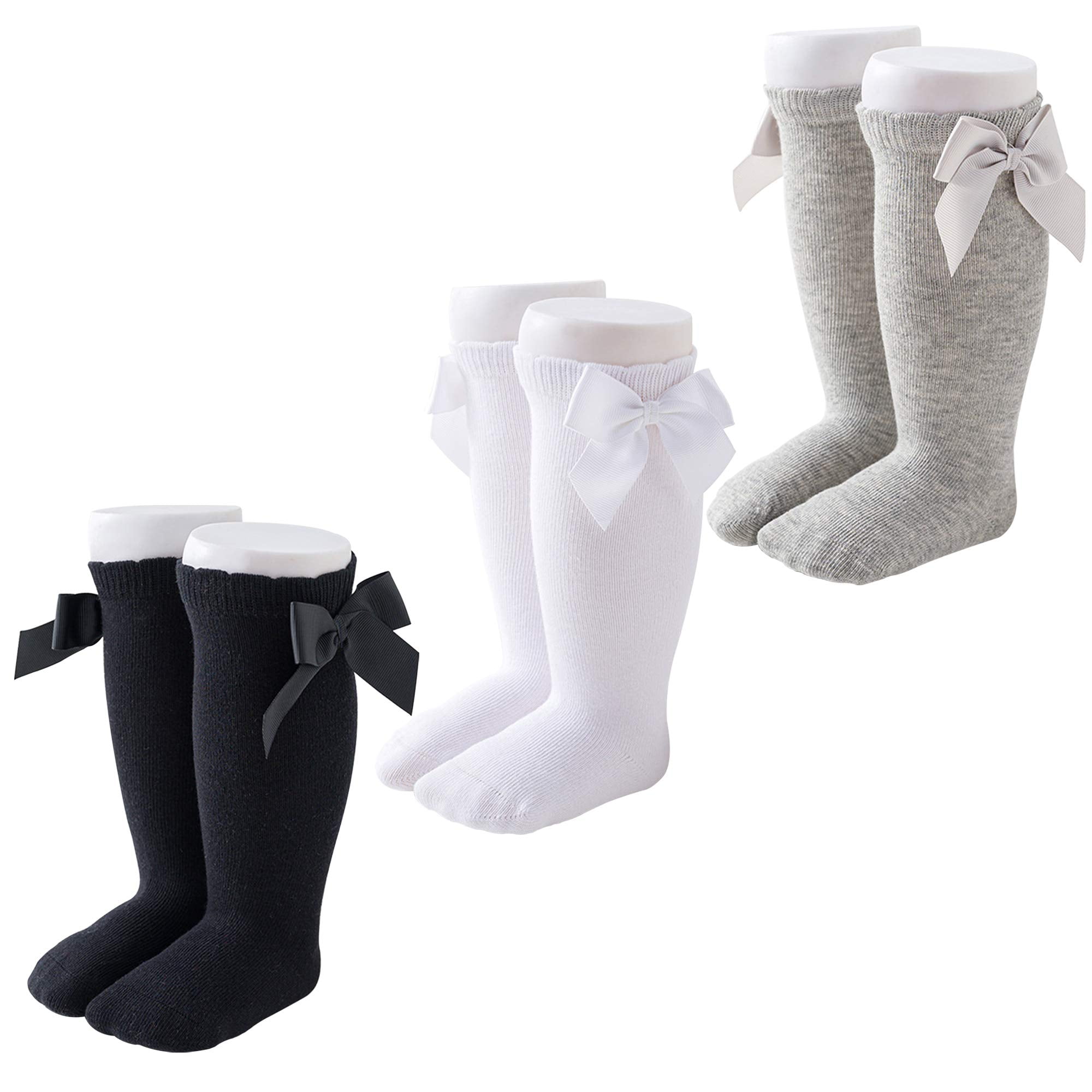 LEZMORE Baby Girls Knee High Socks 3/6 Pack Bow Long Stockings Infants ...