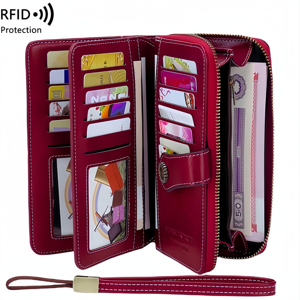 LEZMORE Women's Wallets Genuine Leather Credit Card Holder with RFID ...