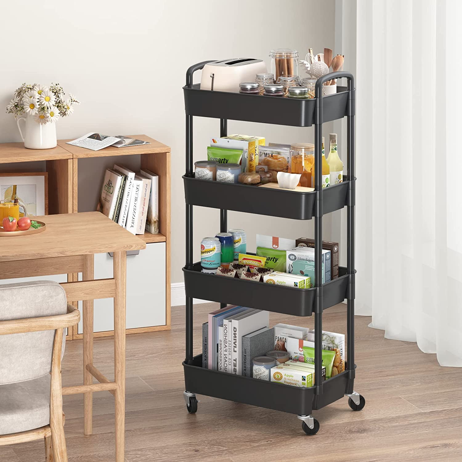 LEZZYRUCK 4-Tier Utility Rolling Cart Mobile Utility Cart with Lockable ...