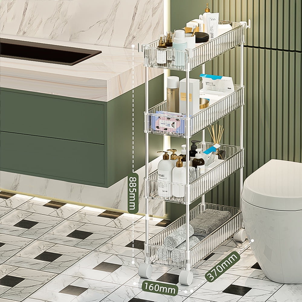 LEZZYRUCK Slim Storage Cart, 4 Tier Bathroom Organizer Mobile Shelving ...