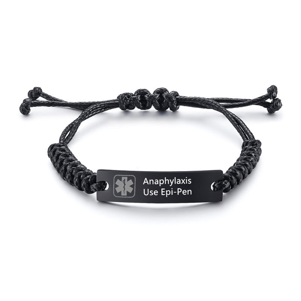 LF Medical Alert ID Bracelet for Men and Women - Leather Adjustable ...