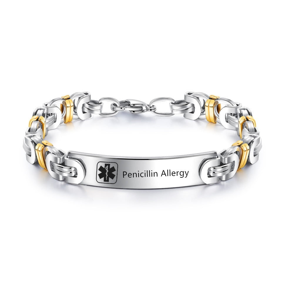 LF Medical Alert ID Bracelets for Men Women Stainless Steel Byzantine ...