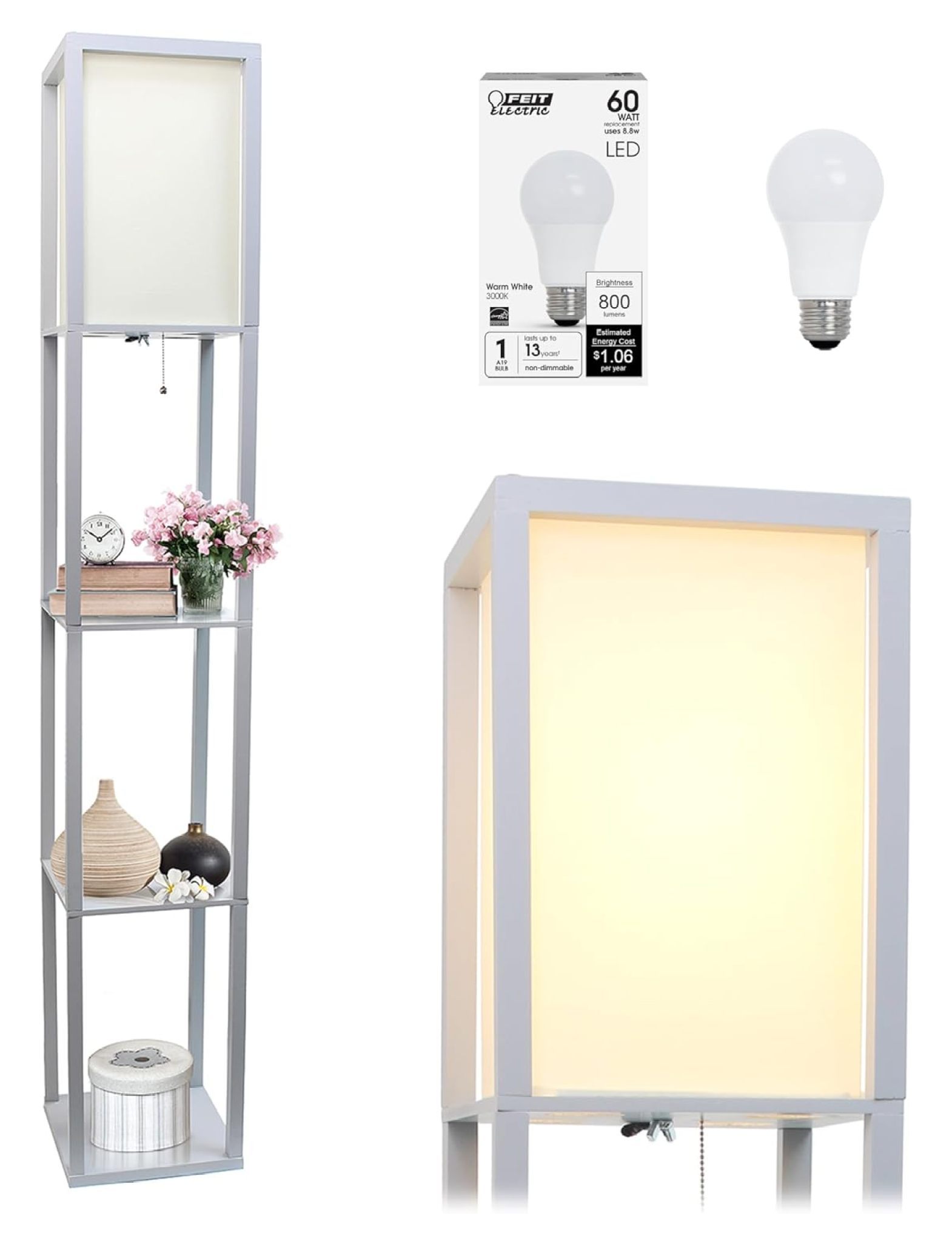 LF1014-GRY-LB Three Shelf Etagere Organizer Storage Floor Lamp with ...