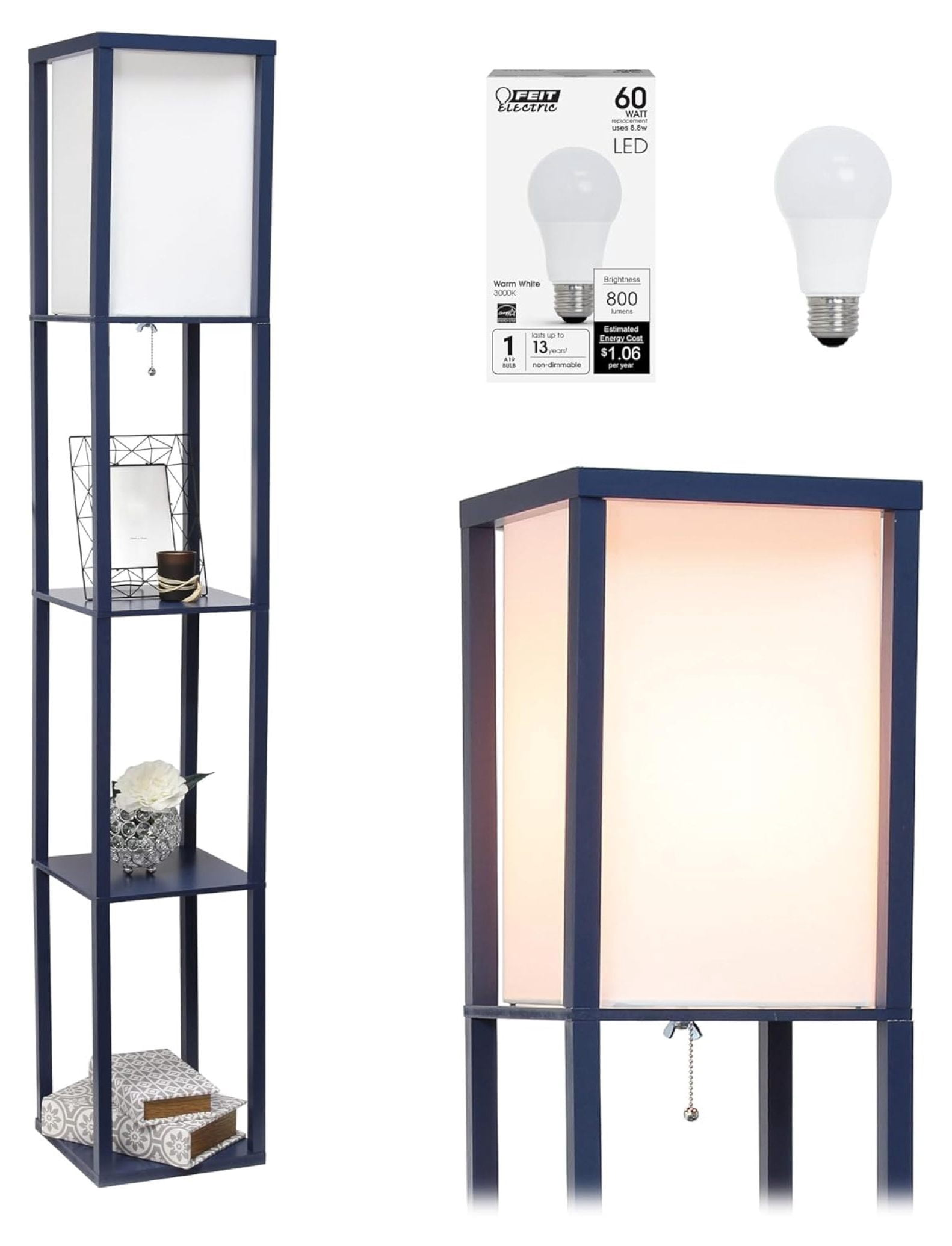 LF1014-NAV-LB Three Shelf Etagere Organizer Storage Floor Lamp with ...