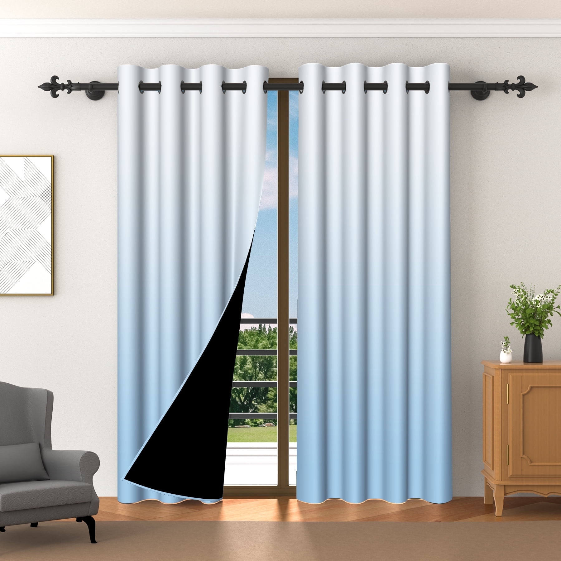 LFEEY Blockout Curtain, Block out light, 2 Panels, Blue, 42x63 Inch ...