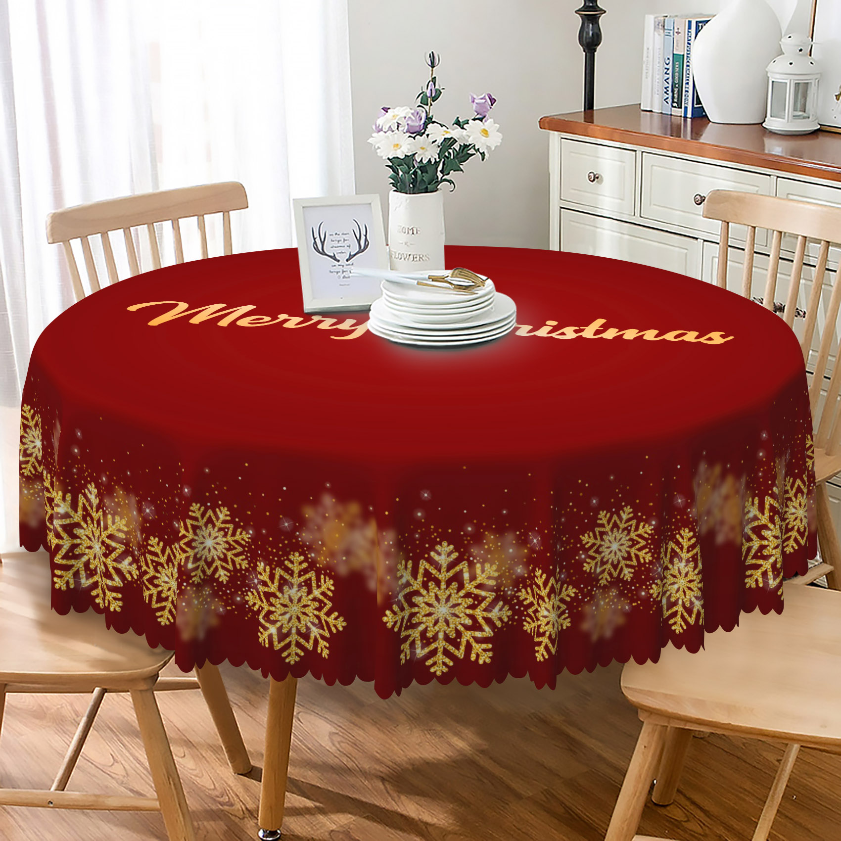 LFEEY Merry Christmas Round Tablecloth, Kitchen Table Tables Covers ...