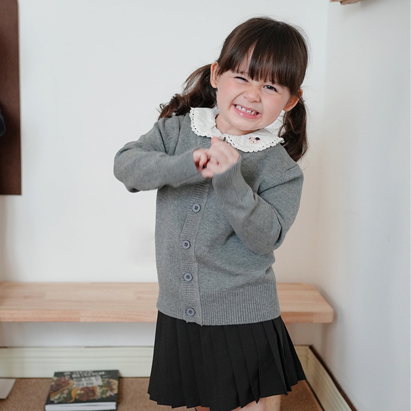 LFEOOST Girls Crewneck Cardigan Long Sleeve Children Button Cotton ...
